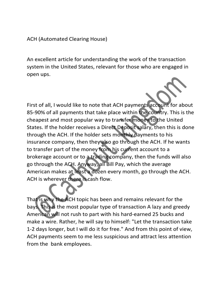 Ach Manual Cashout Kingdom Pdf Automated Clearing House Debit Card