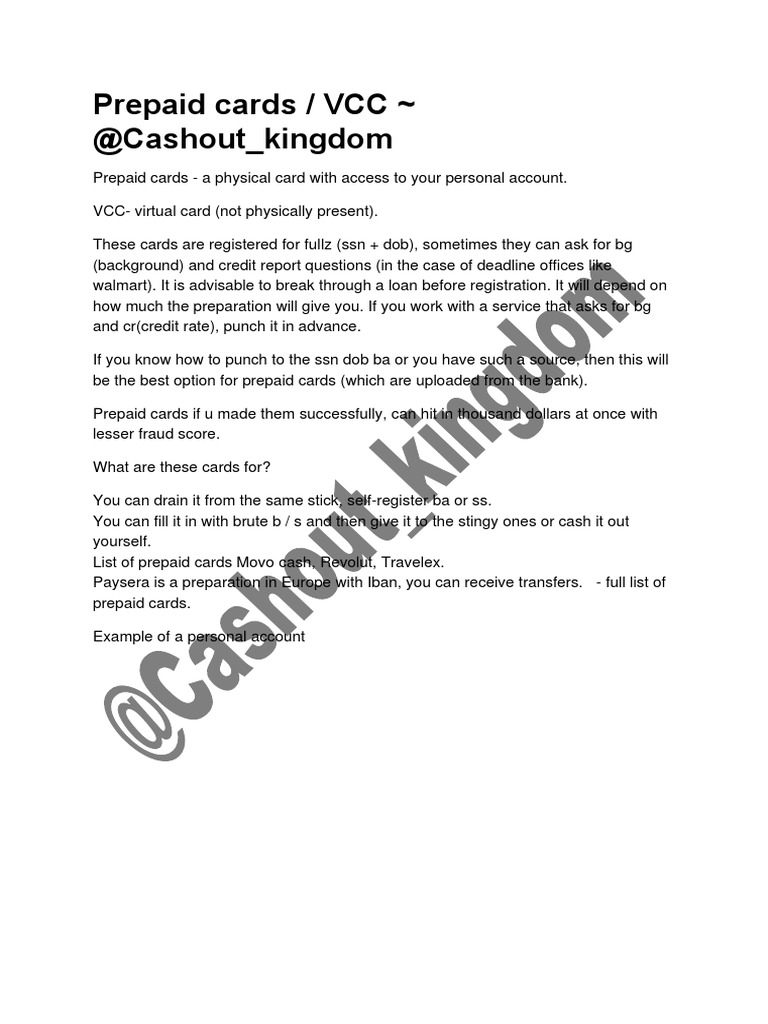 Prepaid Cards (VCC) @cashout - Kingdom | PDF | Debit Card | Stored Value Card