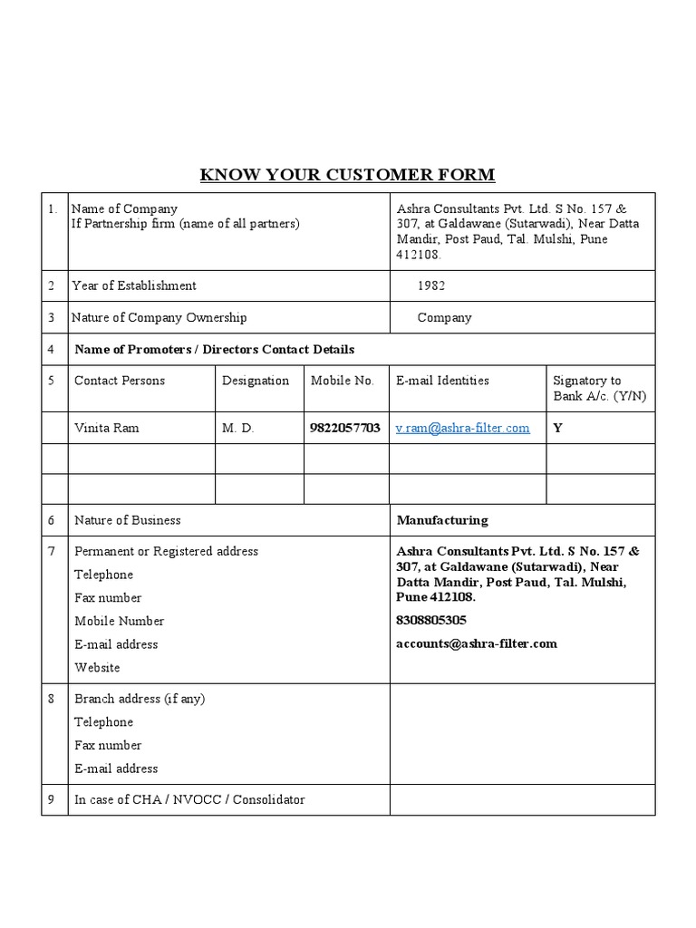 Know Your Customer Form (Kyc) | PDF | Service Industries | Business
