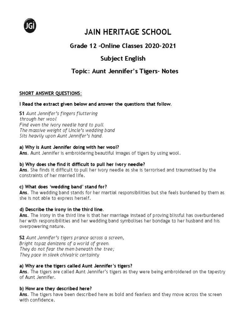 12june - GR 12-Eng - Aunt Jenn Tig Imagery in The Poem | PDF