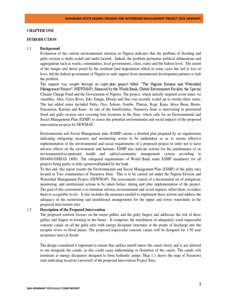 Toto ESMP Report | PDF | Environmental Impact Assessment | Policy