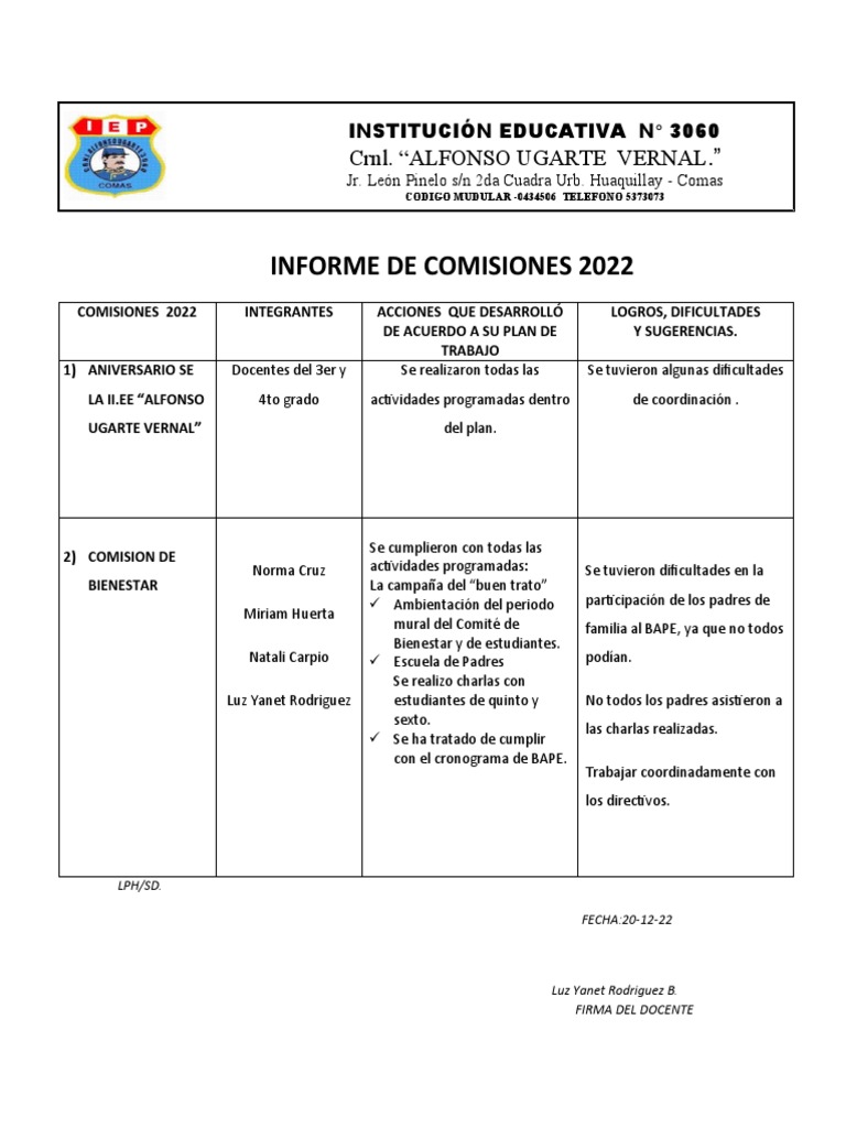 Informe de Comisiones 2022 | PDF