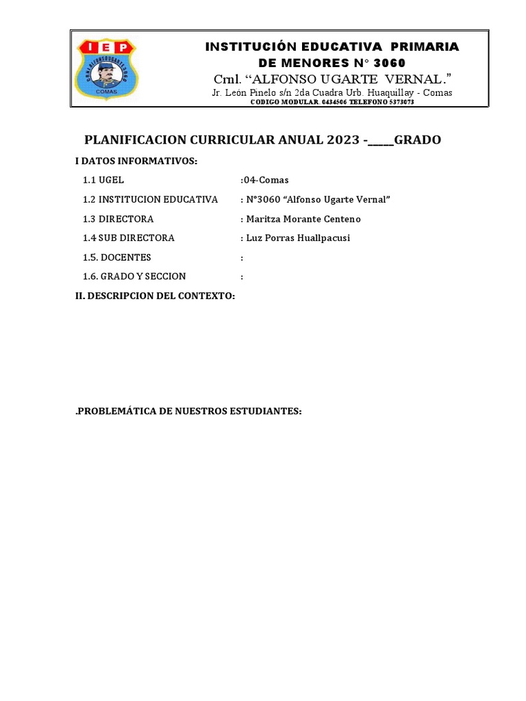 Planificación Curricular Anual 2023 | PDF