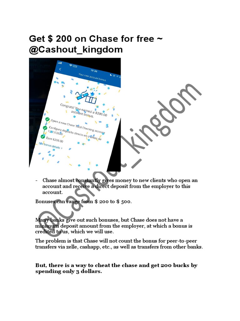 FREE 200$ From Chase @cashout - Kingdom | PDF | Money | Banks