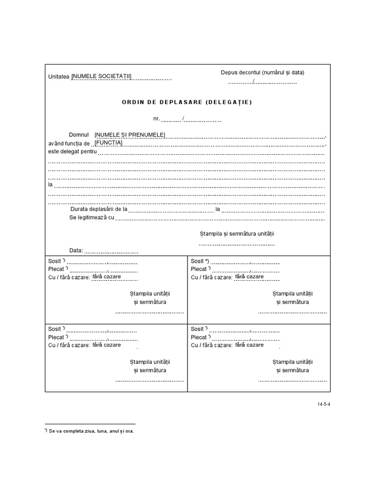 Ordin de Deplasare (Delegație) (14-5-4) | PDF
