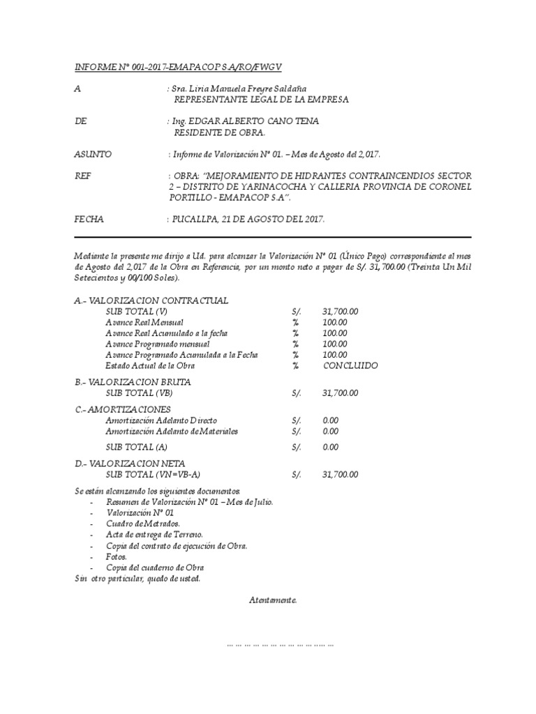 Informe #001 Residente de Obra. | PDF | Hormigón | Tubería (transporte de fluidos)