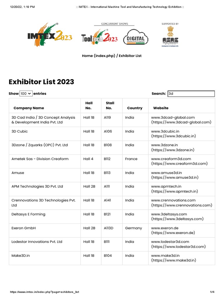IMTEX 2024 Exhibitor List Overview | PDF | Engineering | Economy Of India