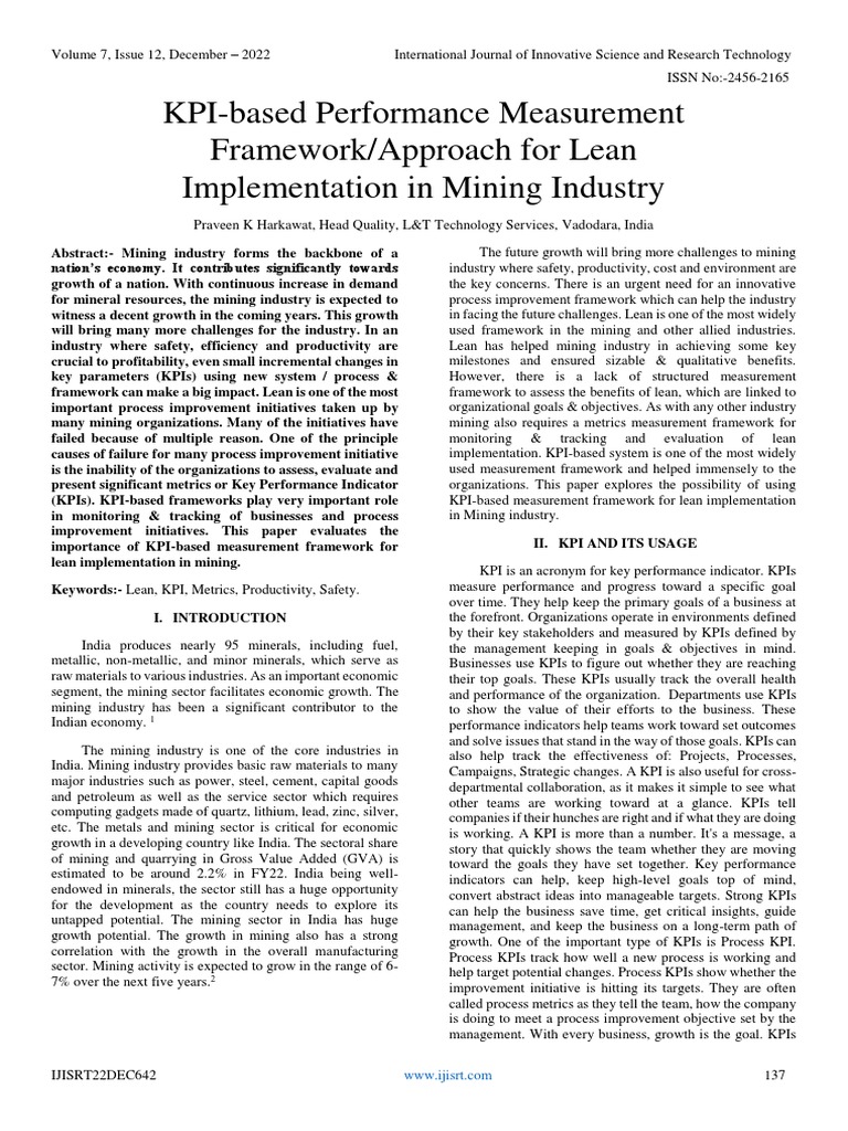 KPI-based Performance Measurement FrameworkApproach For Lean Implementation in Mining Industry ...