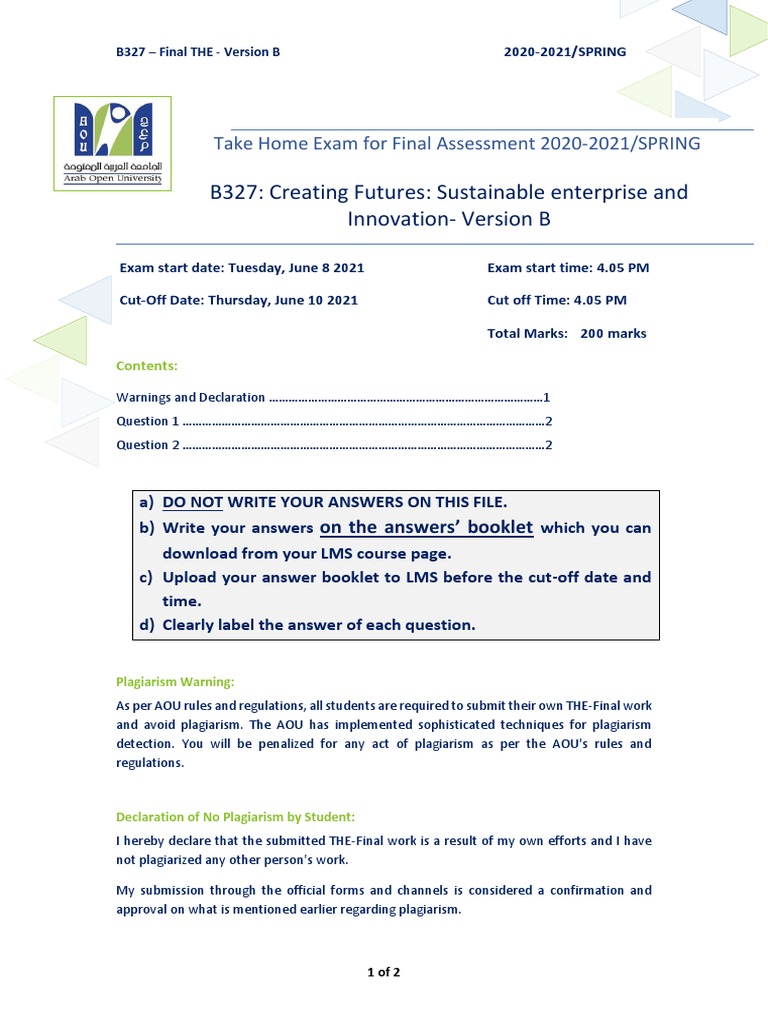 B327 - FTHE - Spring - 2020-21-Ver.B | PDF