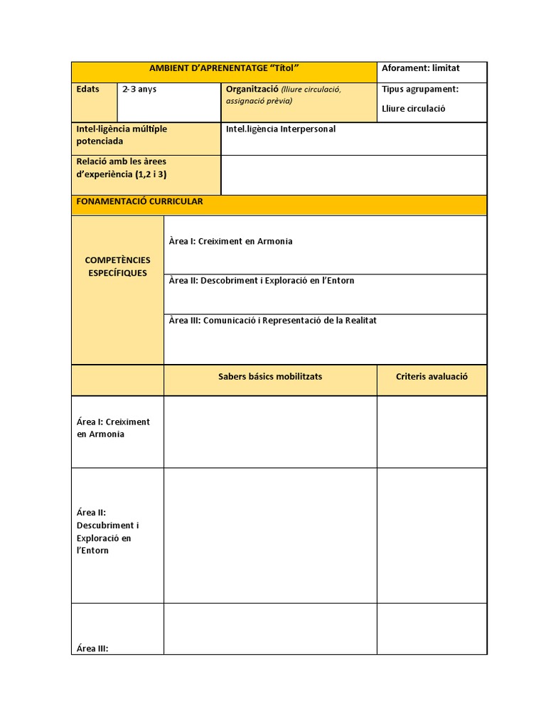 Graella Programació Ambient Aprenentatge | PDF
