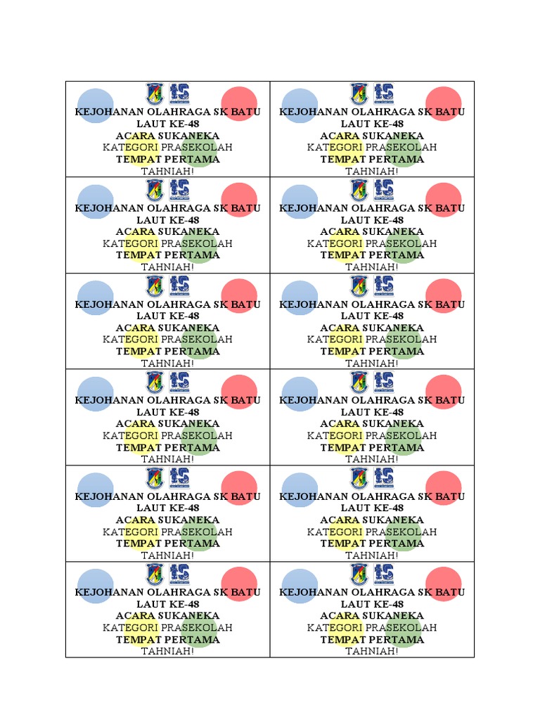 (Prasekolah 2022) Label Hadiah Sukan | PDF
