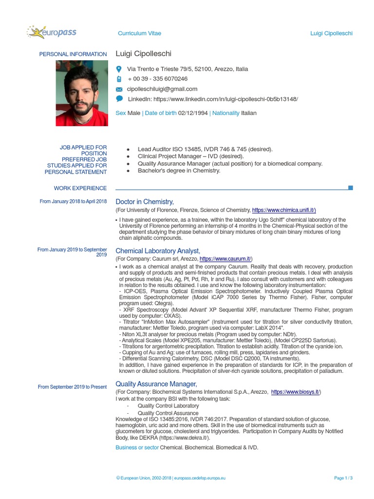 CV Eng | PDF | Chemistry | Physical Sciences