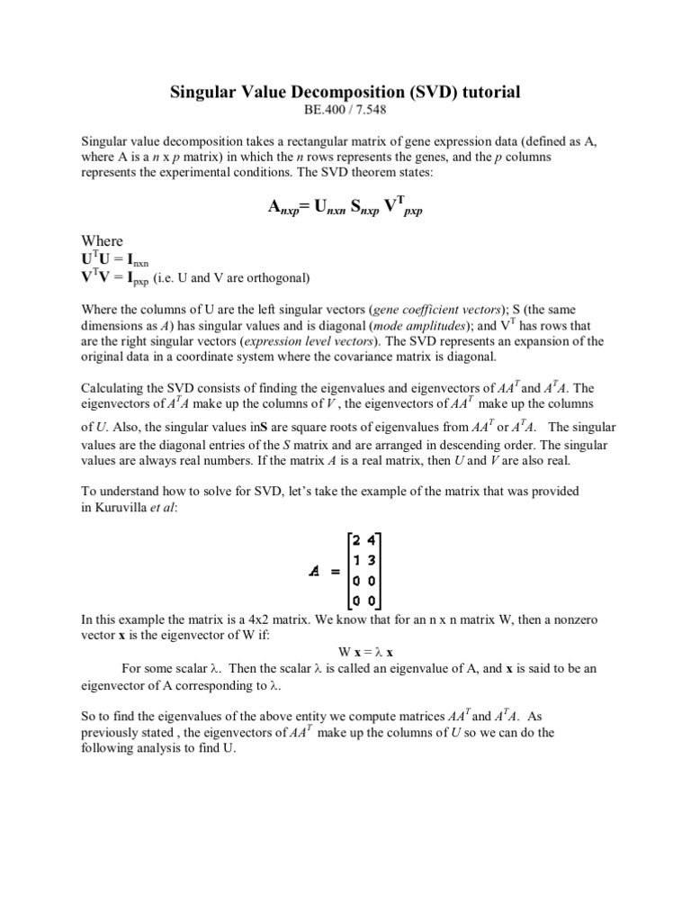 Singular Value Decomposition | PDF | Eigenvalues And Eigenvectors | Matrix (Mathematics)