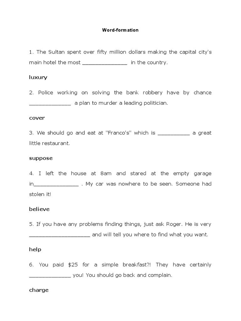 Word Formation Exercises | PDF
