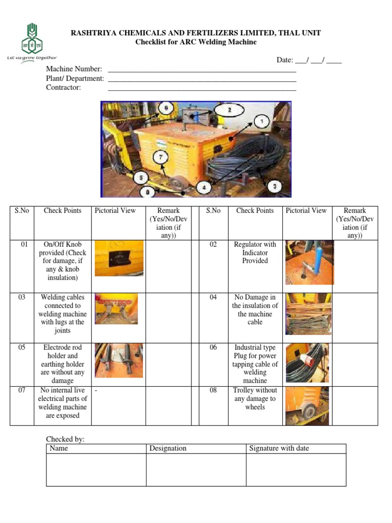 ARC Welding Machine Inspection Checklist | PDF