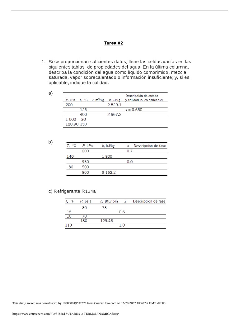 Tarea 2 Termodinamica | PDF | Presión | Vapor