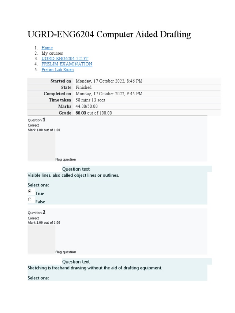 Computer Aided Drafting PRELIM TO FINAL EXAM | PDF | Technical Drawing | Computer Aided Design