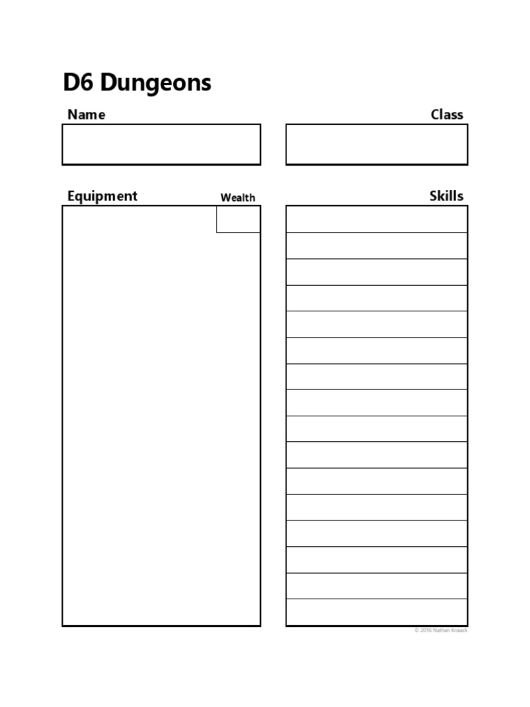 D6 Dungeons Character Sheet | PDF