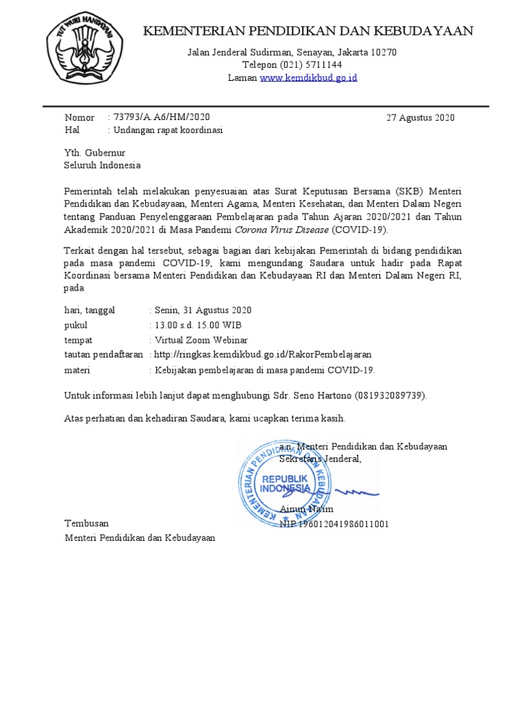 Surat Undangan Rakor Gubernur | PDF