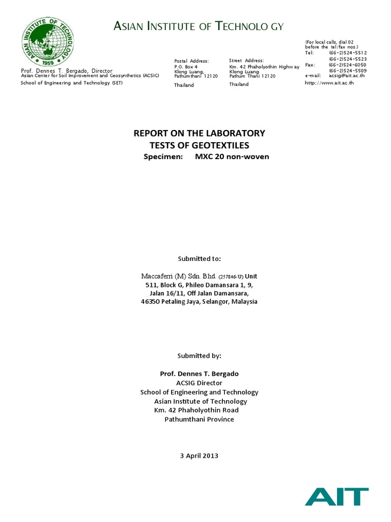 Geotextile Test Report | PDF | Applied And Interdisciplinary Physics ...