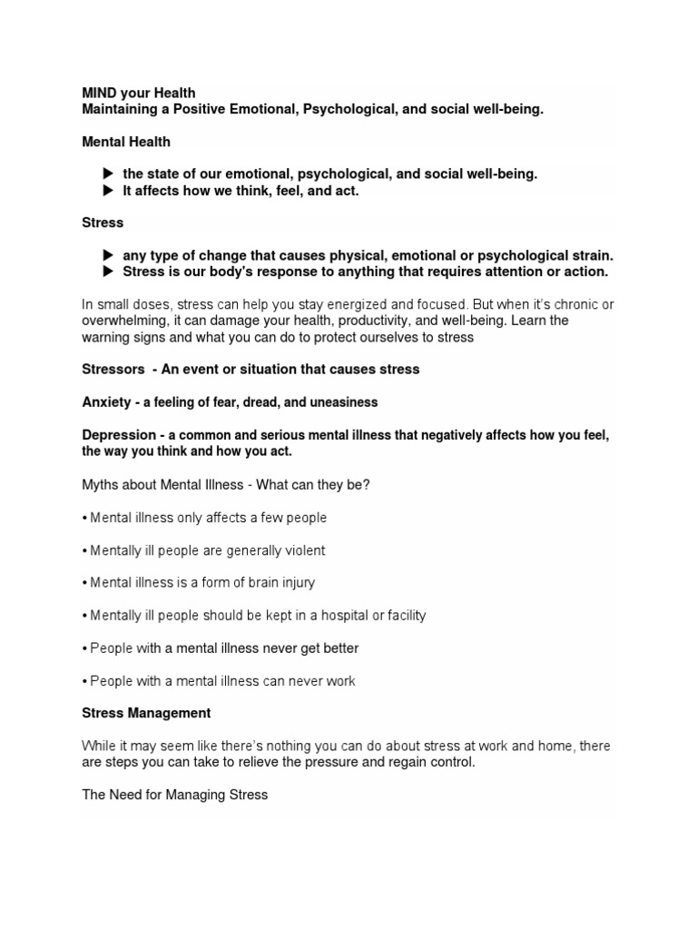 Stress Management Pdf Mental Health Stress Biology