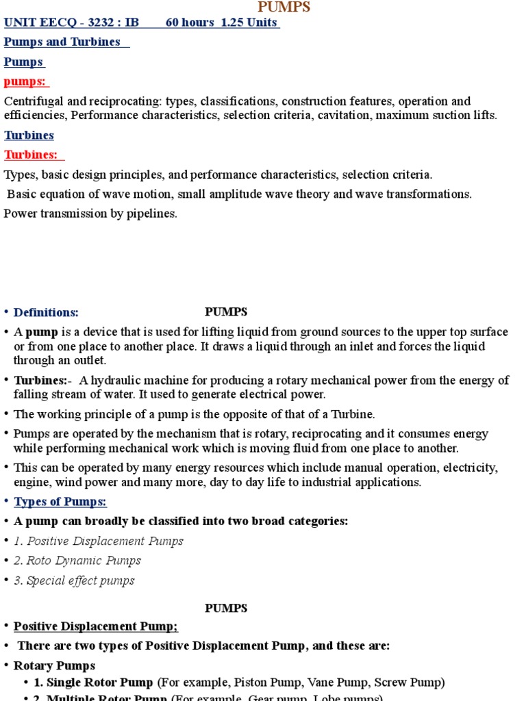 PUMPS: Types, Components, Working Principles | PDF | Pump | Piston