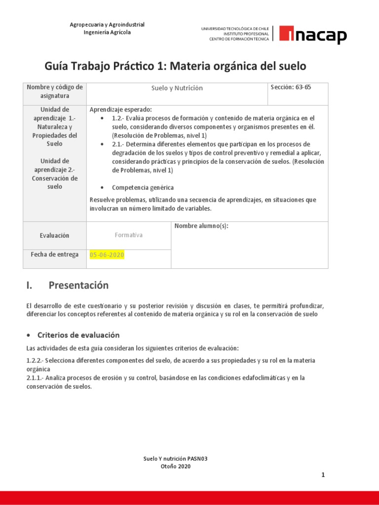 Guía de trabajo práctico sobre la materia orgánica del suelo y su ...