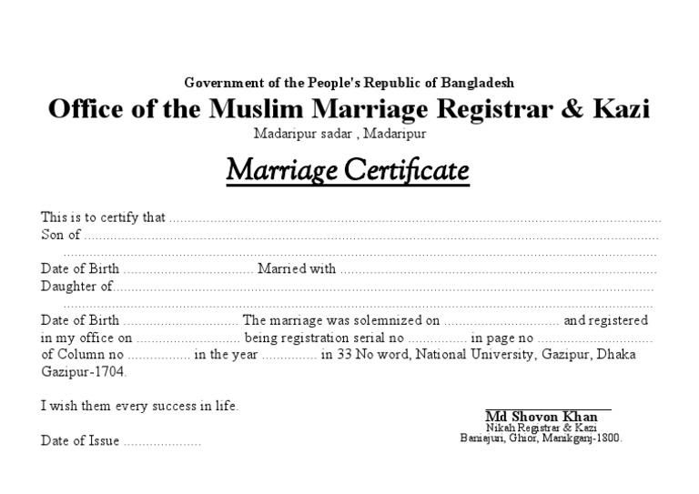 Muslim Marriage Certificate in BD by Engr Apu Khan | PDF