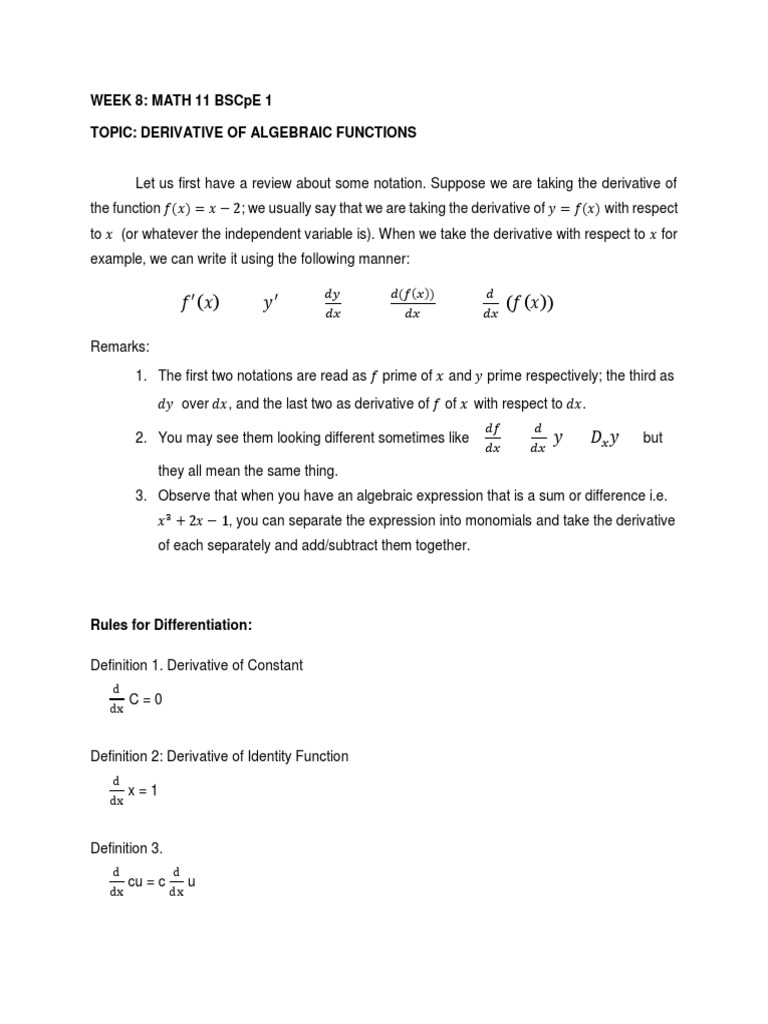 Derivative of Algebraic Functions | PDF | Derivative | Function (Mathematics)
