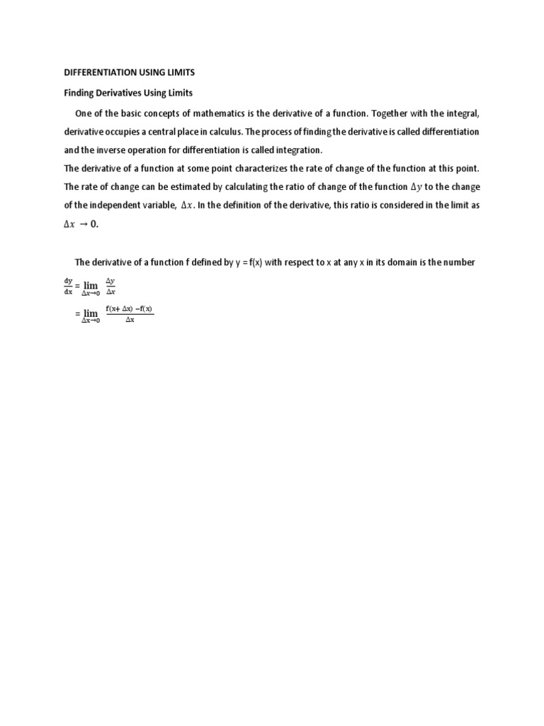 Differentiation Using Limits | PDF | Derivative | Function (Mathematics)