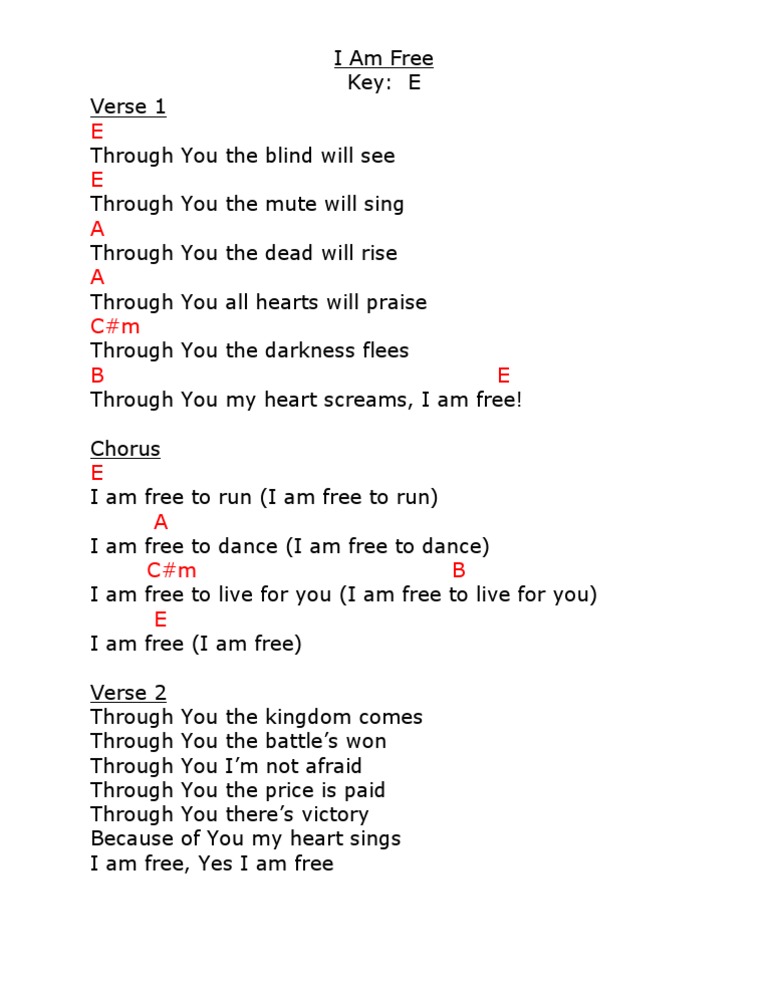 I Am Free: Lyrics and Chords | PDF | Poetry | Classics