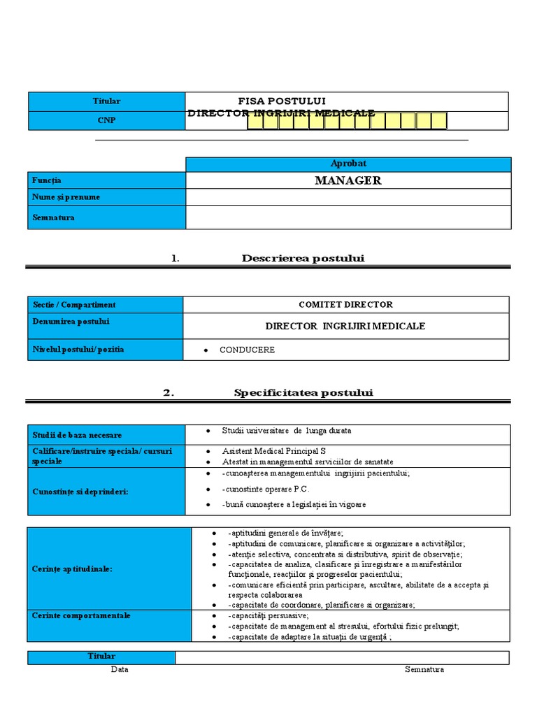 Fisa Post Director de Ingrijiri | PDF