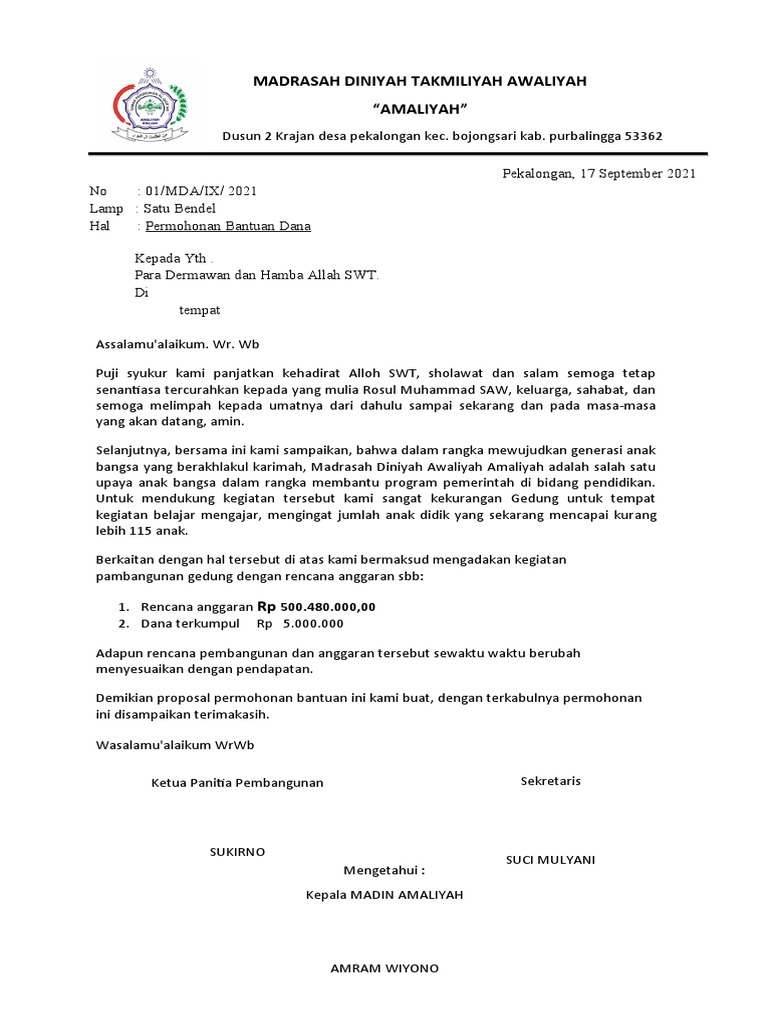 Proposal Pembangunan Gedung Madin | PDF
