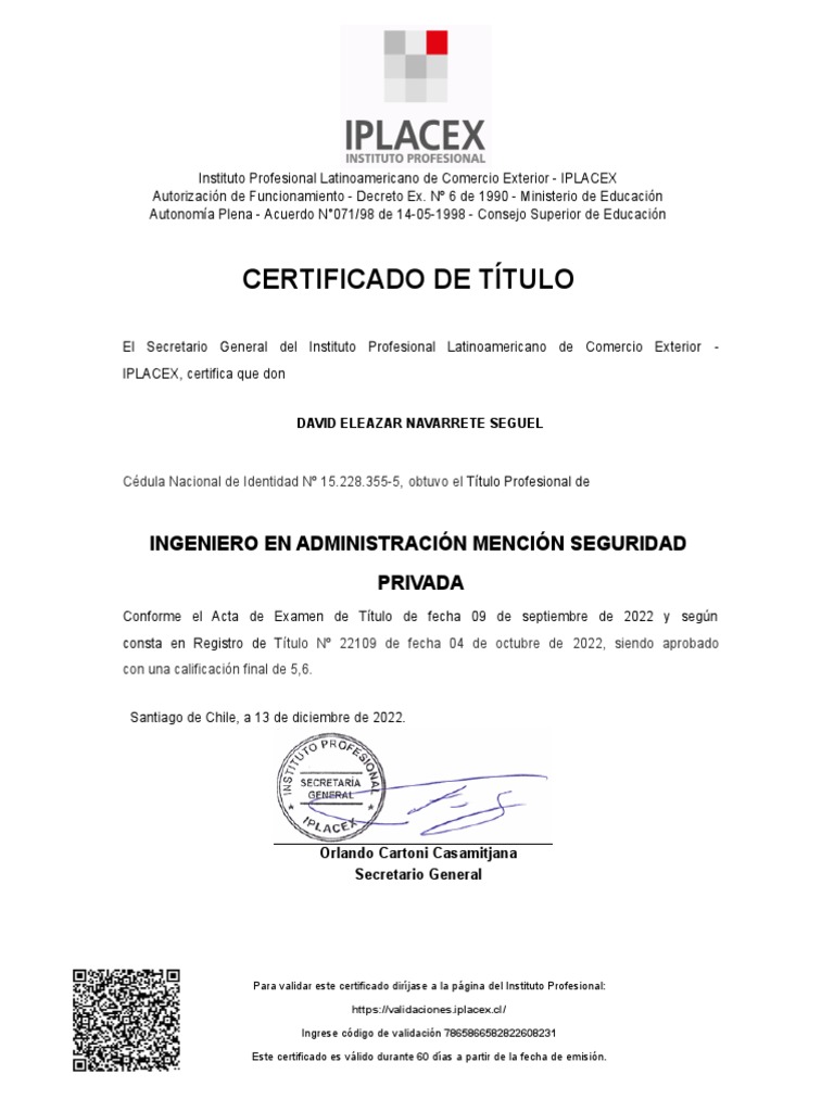 Certificado Titulo David Navarrete | PDF