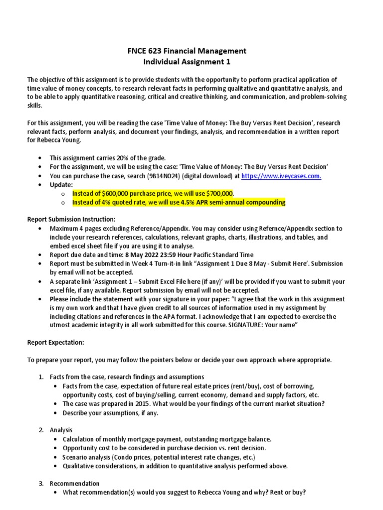 Assignment 1 Guidlines and Rubric Finance | PDF | Analysis | Mortgage Loan