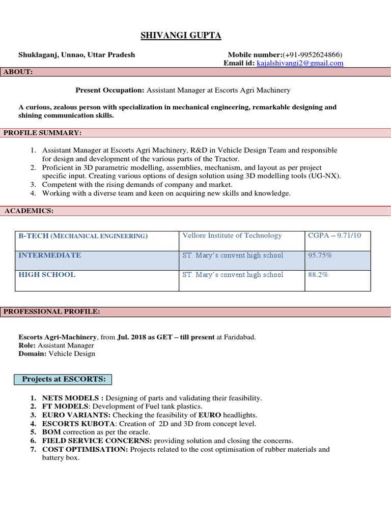 Resume Shivangi Gupta | PDF | Mechanical Engineering | Engineering