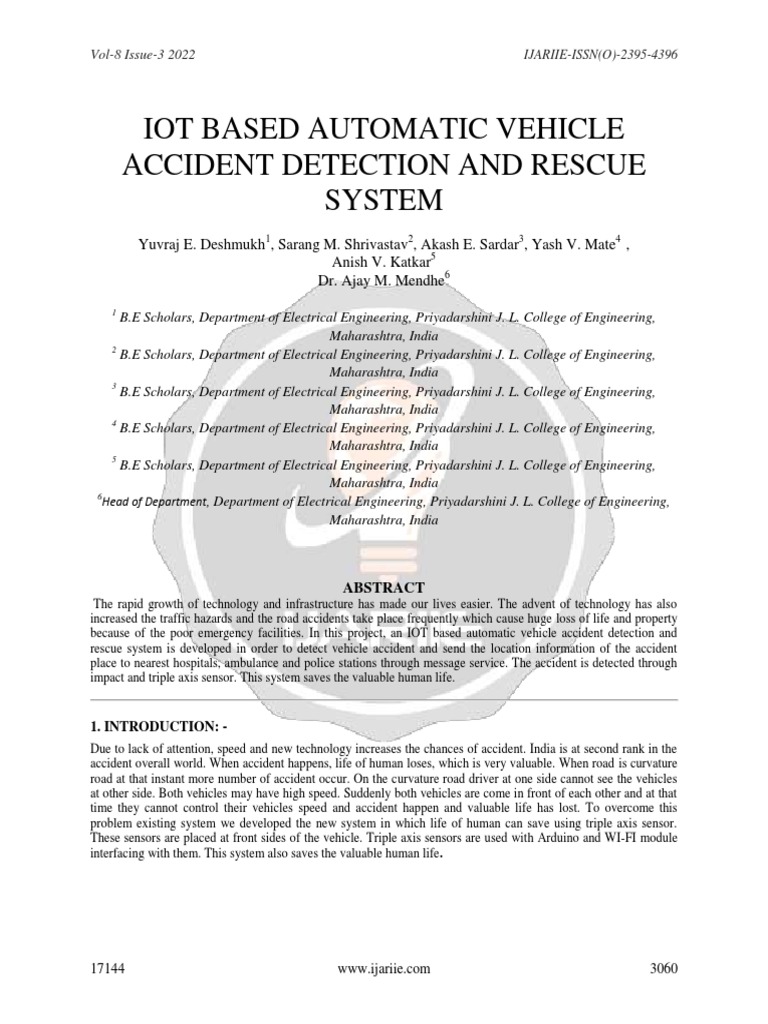 IOT BASED AUTOMATIC VEHICLE ACCIDENT DETECTION AND RESCUE SYSTEM Ijariie17144 | PDF | Liquid ...