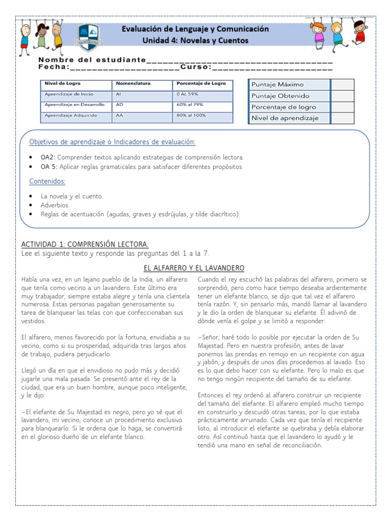 Evaluación de Comprensión Lectora | PDF | Adverbio | Comprensión lectora