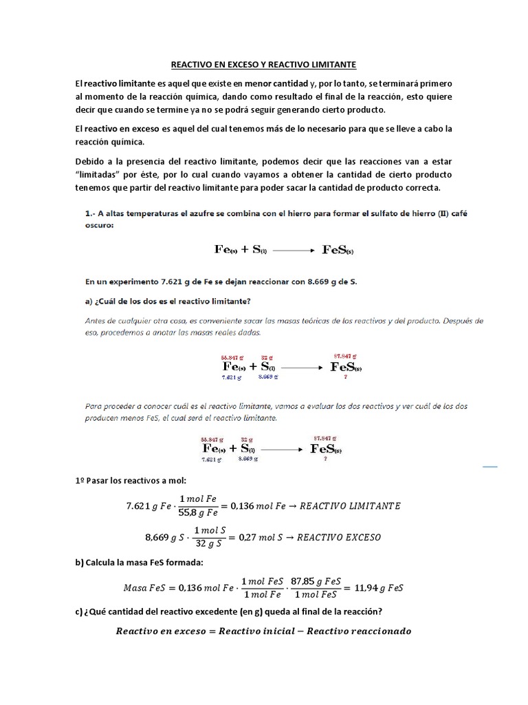 Reactivo Limitante y en Exceso en Química | PDF