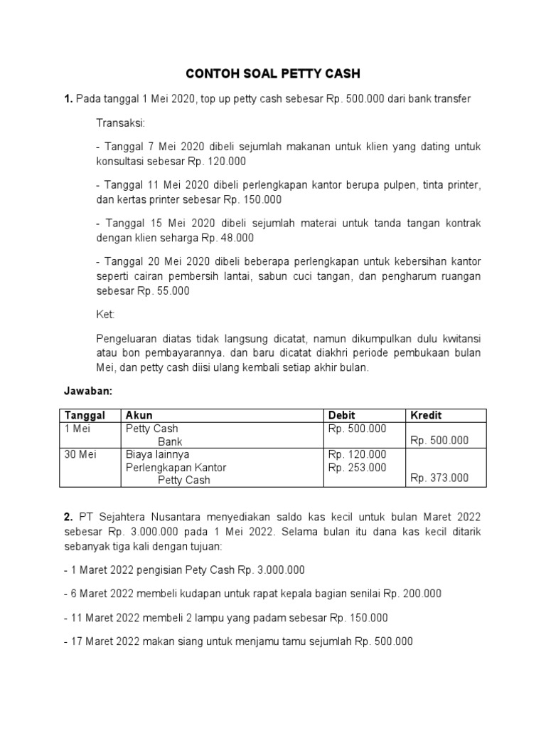 Contoh Pencatatan Jurnal Petty Cash | PDF | Pengelolaan Keuangan & Uang