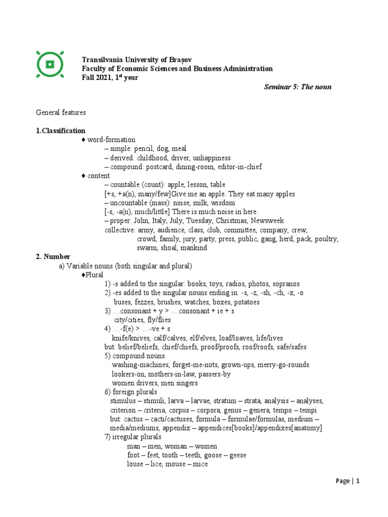 The Noun | PDF | Plural | Grammatical Gender