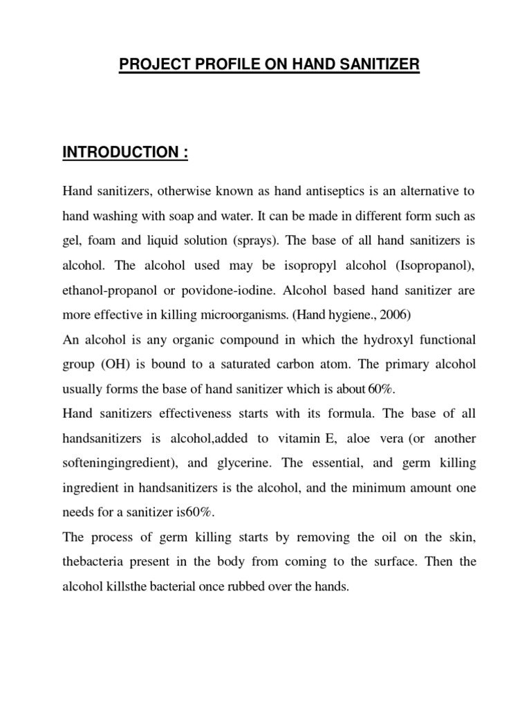 Hand Sanitizer Project Profile | PDF | Hand Washing | Disinfectant