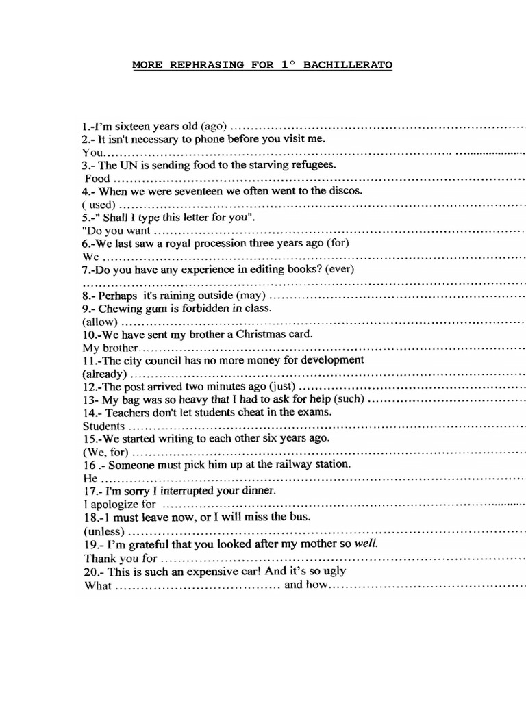 4 More Rephrasing For 1º Bachillerato | PDF