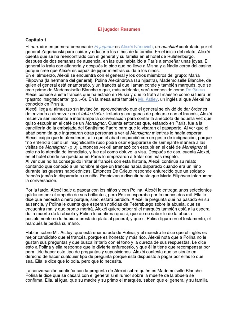 El Jugador Resumen | PDF | Ruleta