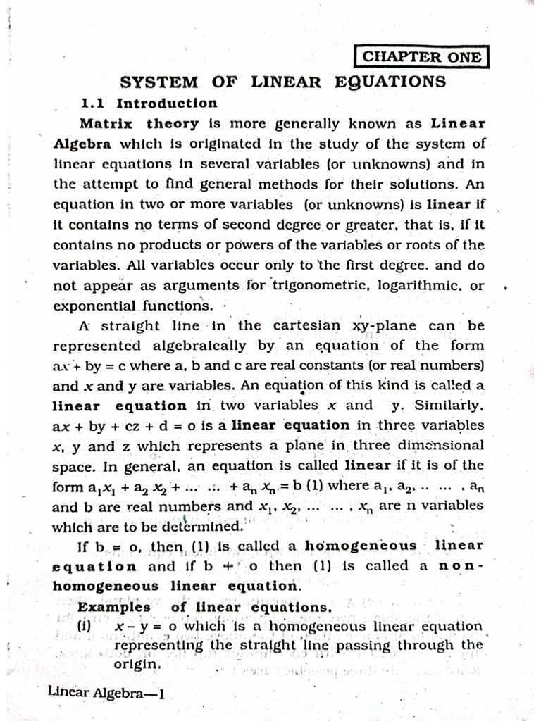 Chapter-1 (System of Linear Equations) | PDF