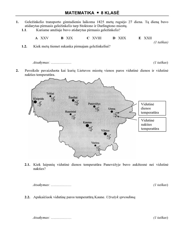 8 Matematika Testas | PDF