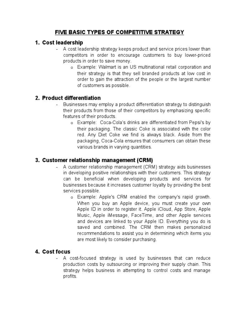 Five Basic Types of Competitive Strategy | PDF | Apple Inc. | Brand