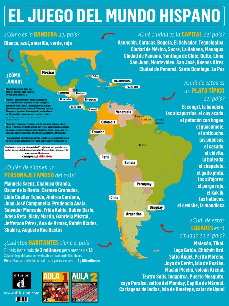 Juego de preguntas sobre países hispanohablantes | PDF