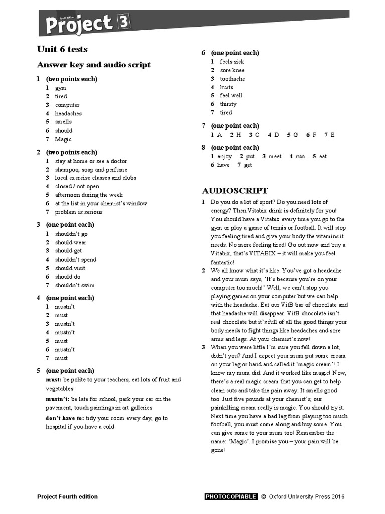 Unit 6 Answer Key and Audio Script | PDF | Self-Improvement