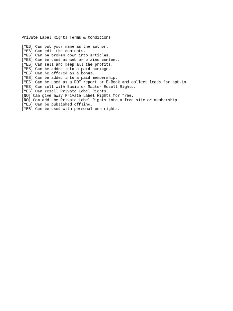 Private Label Rights License Pdf